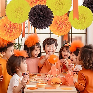 20pcs Decorative Tissue Paper Pom Poms of 14in, 12in, 10in, 8in, 6in for Autumn Party Halloween Birthday Wedding Fiesta Birthday Indoor and Outdoor Decoration (Oranges, Yellow, Brown)