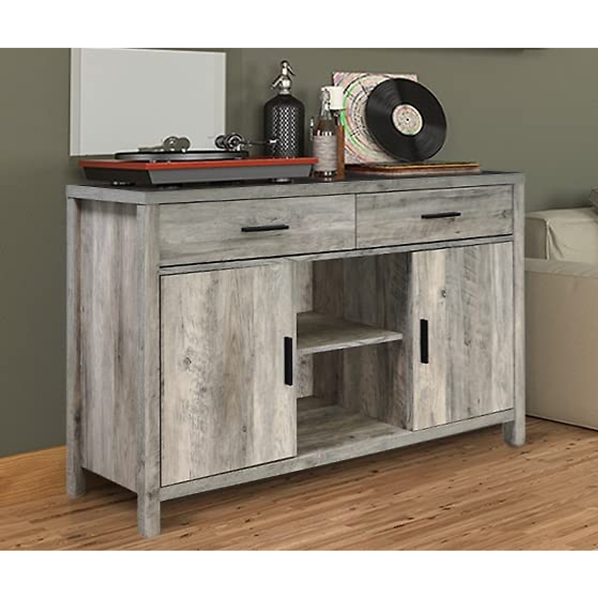 ICE ARMOR 99-78108FV-GreyPine 47" W Sideboard Storage Modern Dining Server Cupboard Buffet Table with Two Cabinets and Drawers in Grey Pine Finish