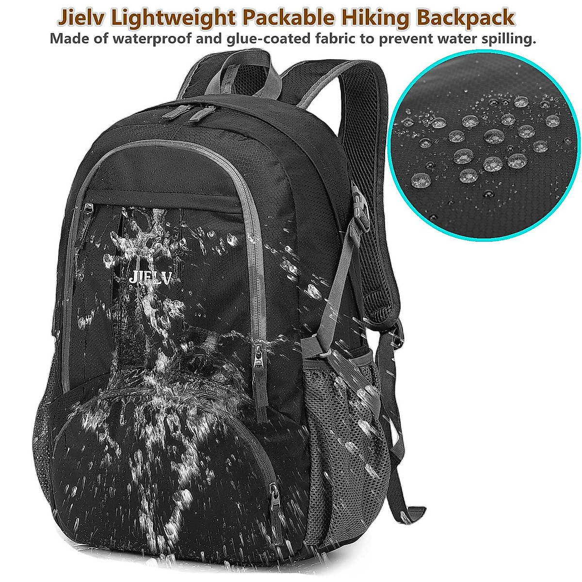 JIELV 30L Lightweight Foldable Waterproof Packable Daypack Small Hiking Backpack Travel Camping Outdoor for Men Women(Black)