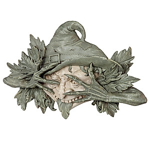 Design Toscano Poison Ivy Forest Witch Greenman Wall Hanging Sculpture, 15.5" Wx2 Dx9.5 H, two tone stone