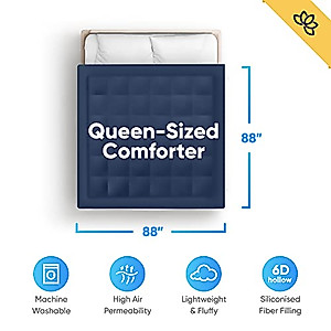 Equinox International, Two Way Cotton All-Season Navy Blue/Charcoal Grey Quilted Comforter - Goose Down Alternative - Reversible Duvet Insert Set - Microfiber Fill (350 GSM) (Queen 88 x 88 Inches)