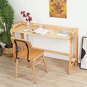 Cttasty Computer Desk, Foldable Desk, Home Office Desks, Solid Wood Writing Desk, Mid Century Modern Desks, Oak Study Table, Folding Desks for Small Spaces, 39.4 W x 27.6 H x 13.6 D Inches, Natural
