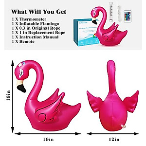 Floating Pool Thermometer with 19" Solar Pool Lights Pond Water Thermometer with RGB Led Lights Color Changing Swimming Pool Thermometer Water Temperature Thermometers for Hot Tub Inflatable Flamingo