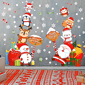 GGBOY Christmas Wall Decals, Santa Claus Christmas Wall Stickers Removable, Xmas Snowman Christmas Vinyl Wall Decal, Christmas Window Clings Stickers Decals for Wall Window Kid Room Bedroom Decoration