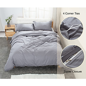 Discshi Bedding Duvet Cover Set 100% Cotton Full Size Breathable Durable Soft Comfy 3 PCS Comforter Cover Set with 1 Duvet Cover(86"x86") and 2 Pillow Covers(20"x30") (Grey)
