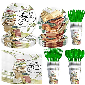 APOWBLS Storybook Baby Shower Decorations Supplies - A New Chapter Will Soon Begin Book Theme Party Decorations, Plate, Cup, Napkin, Cutlery, Library Reading Book Club Decorations Tableware | Serve 24