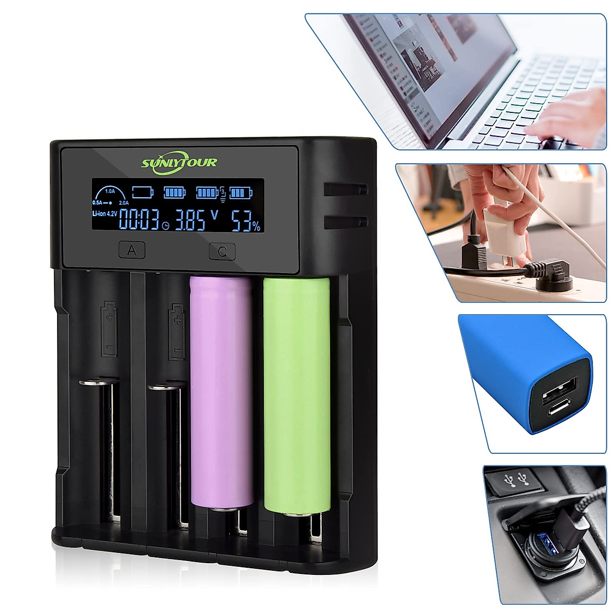 4 Slots 21750 21700 Battery Charger,4 Slots Ni-MH AA 18650 Battery Charger 21700 Charger for 20700 22700 22650 26650 26700 16340 (RCR123) 17670 Battery with PCB Protection Board