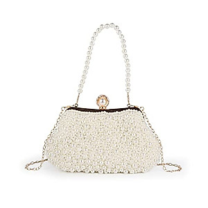 Fecialy Pearl Clutch Purses for Women Wedding Crystal Beaded Evening Handbags with Pearl Chain