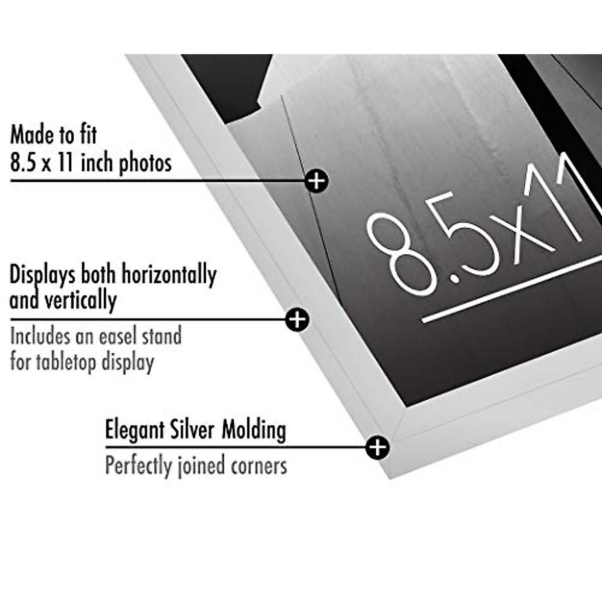 Americanflat 8.5x11 Picture Frame in Silver - Thin Border Frame with Shatter Resistant Glass - Horizontal and Vertical Formats for Wall and Tabletop