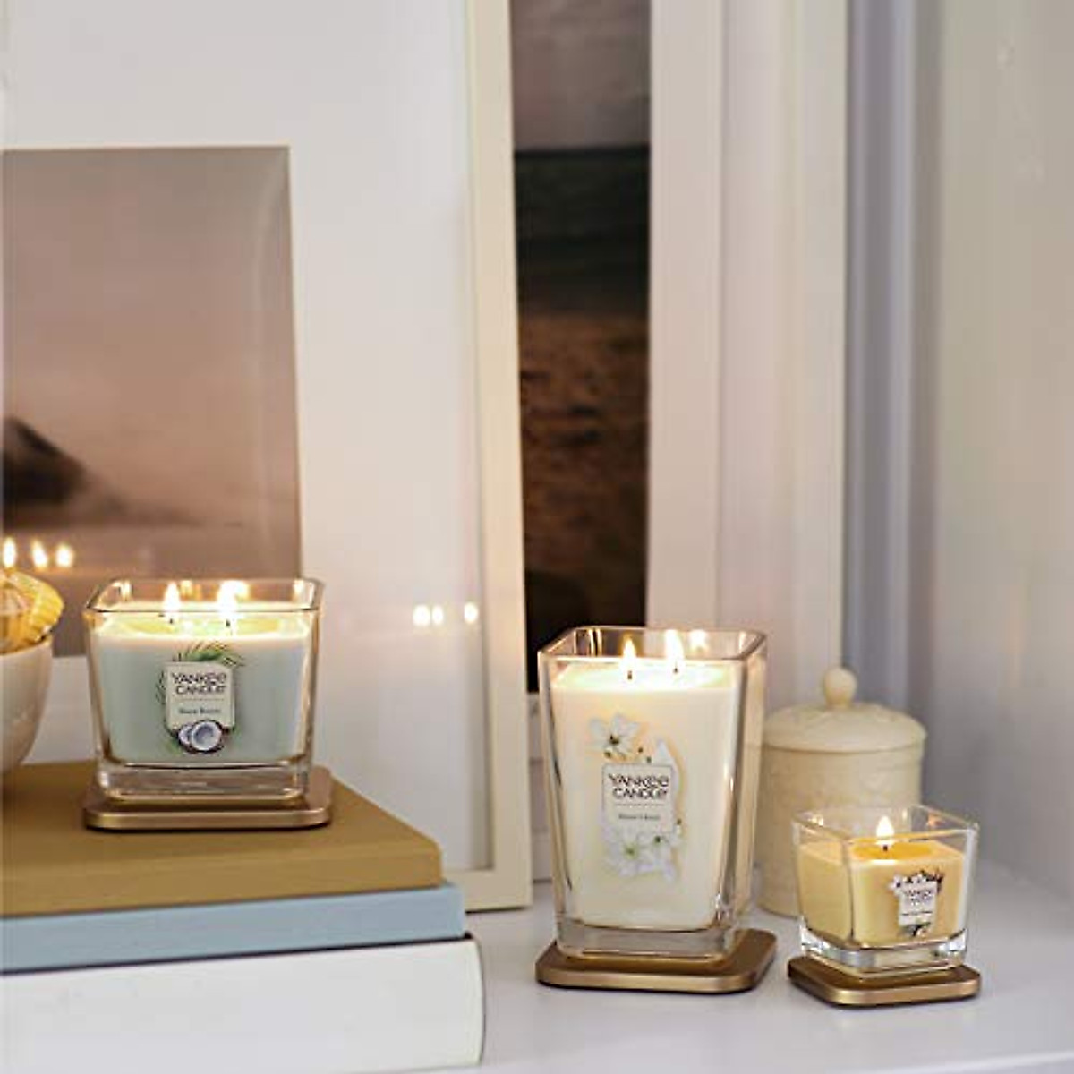 Yankee Candle 5038581050256 Elevation Coll. W/PLT Lid-Medium Square Candle with 3 Wicks Shore Breeze 1591088E, one Size, …