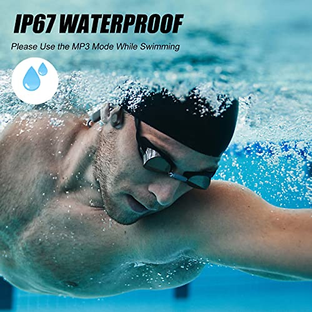 Tonfarb Bone Conduction Headphones Open Ear Wireless Bluetooth Headset with Mic Sweat Resistant Bone Conducting Earphones for Running Fitness Office Home Workouts Cycling (Black-Swimming)