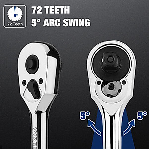 WORKPRO 1/4-Inch Drive Ratchet, Quick-Release Reversible Ratchet Wrench, 72-Tooth 1/4 Drive Ratchet Handle, Chrome Alloy Made, Cr-Mo Head, Full Polished