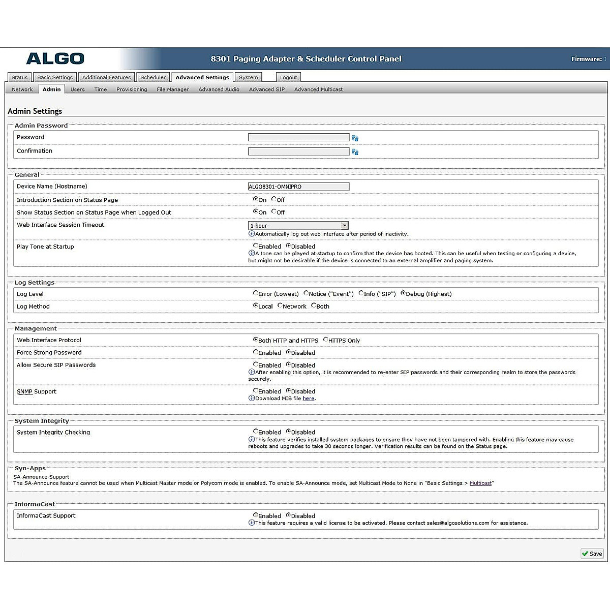 Algo 8301 IP Voice Paging Adapter & Bell Scheduler