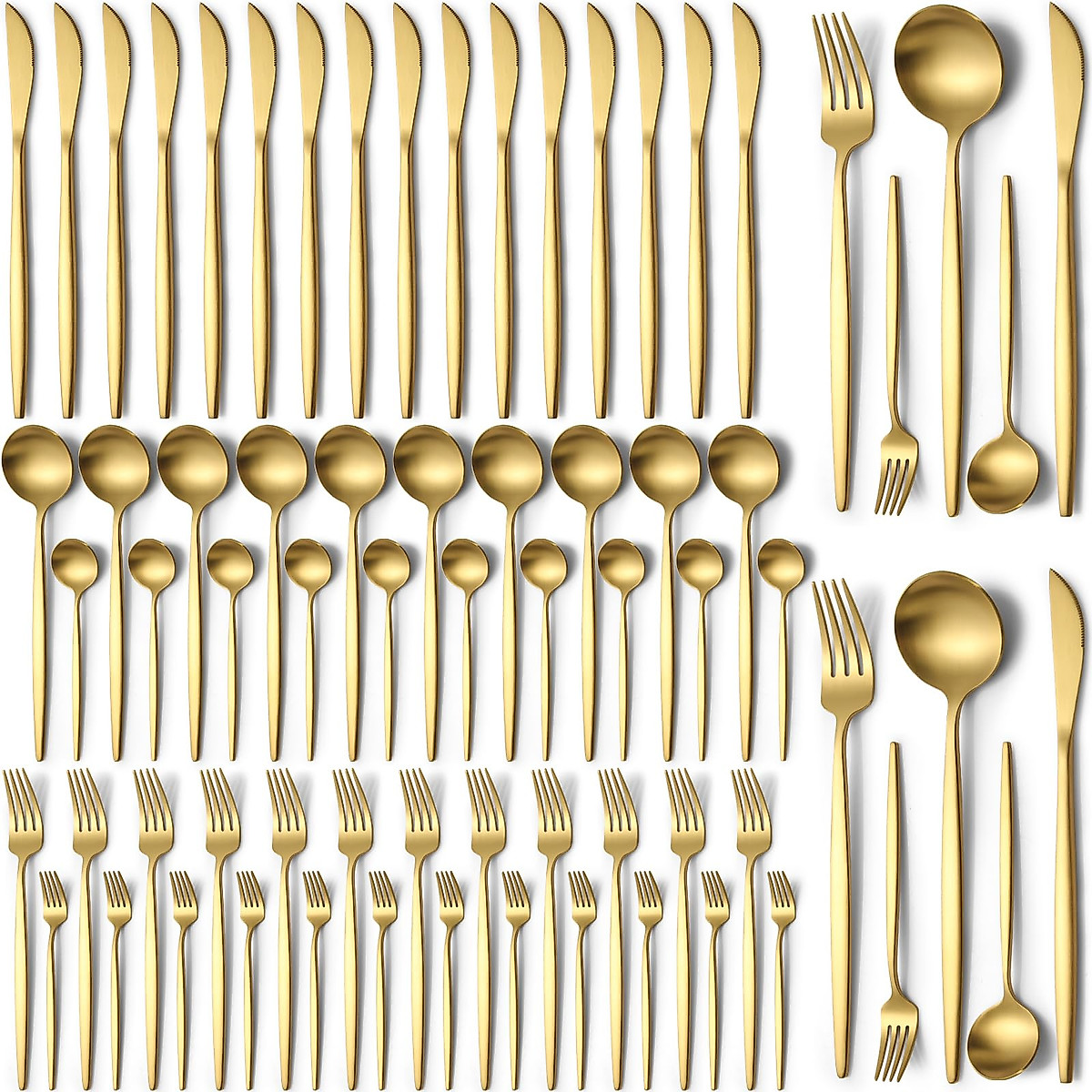 60 Pieces Stainless Steel Silverware Set, Flatware Cutlery Set Service for 12, Tableware Cutlery Set Include Knife Fork Spoon Set, Utensils for Home, Restaurant, Hotel, Dishwasher Safe (Gold)