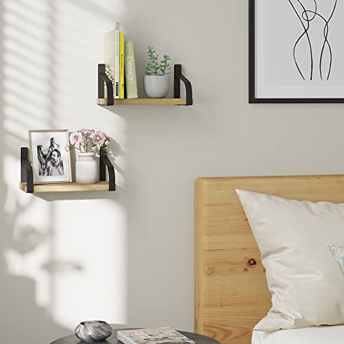 You Have Space Prato 9" Floating Shelves for Living Room Decor, Small Book Shelves for Bedroom, Bathroom & Kitchen Organization and Storage Shelves for Wall, Burnt, Set of 2