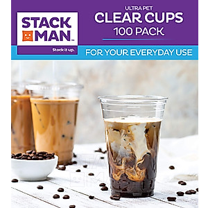 Stack Man [100 Pack - 24 oz.] Clear Disposable Plastic Cups PET Crystal Clear Disposable 24oz Plastic Cups