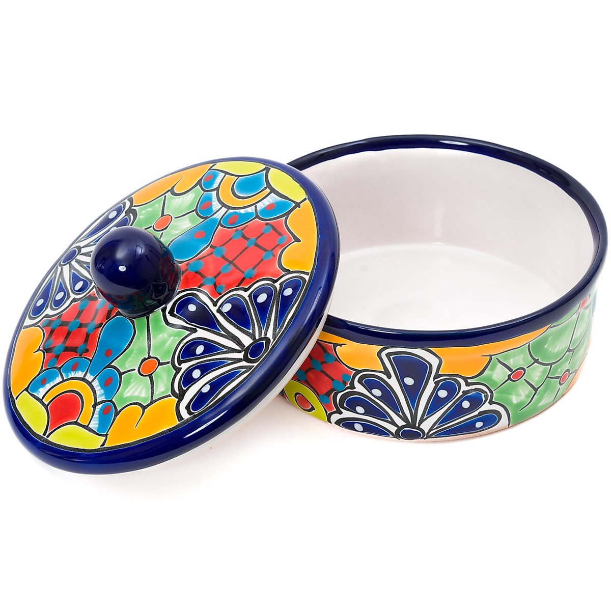 Enchanted Talavera Traditional Authentic Mexican Hand Painted Talavera Ceramic Tortilla Warmer Bowl With Lid Colorful Spanish Mexican Serveware Roti Pancakes Party Serving, Turquoise