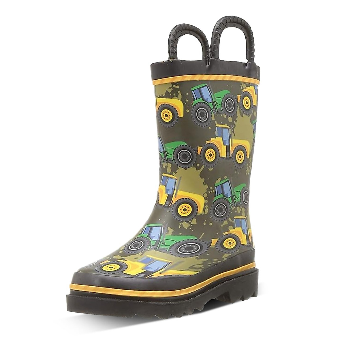 Western Chief Boys Waterproof Printed Rain Boot with Easy Pull on Handles - Tractor Tough, 8 M US Toddler