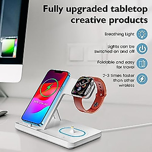 3 in 1 Charging Station for Apple Devices,Fast Charger Stand Dock for iWatch & Airpods iPhone 14/13/12/11/10/ Pro/X/Max/XS/XR/8/7/Plus/6s/6 with Adapter(White)