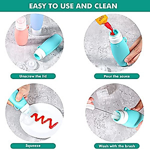 Webake 3oz Squeeze Salad Dressing Bottles with Cleaning Brush, 4 Pack Small Salad Dressing Container to Go