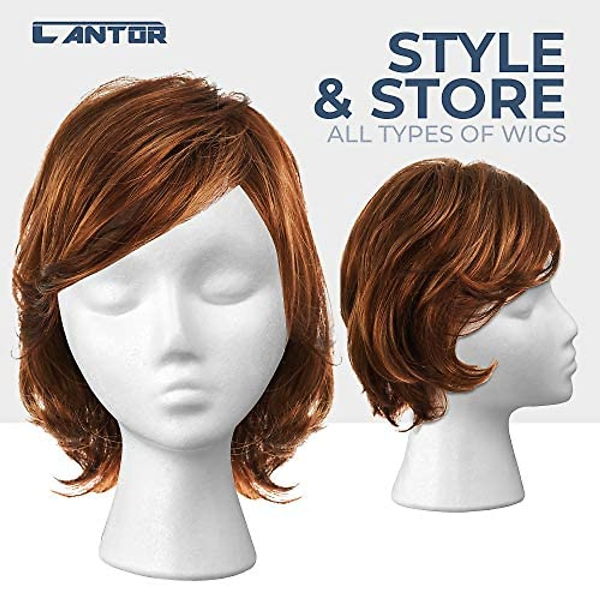 Cantor 12" Styrofoam Wig Head - Tall Female Foam Mannequin Wig Stand and Holder - Style, Model And Display Hair, Hats and Hairpieces - For Home, Salon and Travel (3 PACK)