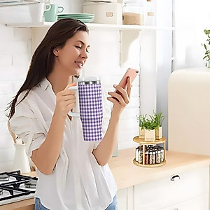 ARGTILDN 40 oz Tumbler Purples Plaid Insulated Travel Mug with Handle and Straw Lid Stainless Steel Vacuum Coffee Cup Tea Beverage Container Water Bottles for Car Sports office