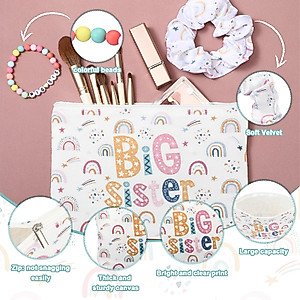 Sieral 4 Pcs Big Sister Gifts for Girls Cute Big Sister Makeup Bag 14oz Stainless Steel Tumbler Scrunchies Big Sister Bracelet for Little Girls of New Baby Christmas Birthday(Multicolor,Rainbow)