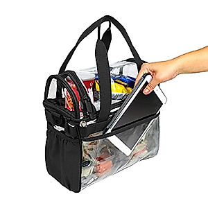 Heavy Duty Clear Lunch Tote Stadium Bag Approved Durable Crossbody Travel Makeup Cosmetic Box for Football Basketball Baseball Games Concerts Work Correctional Officers (Bold Black, 12 x 6 x 12)