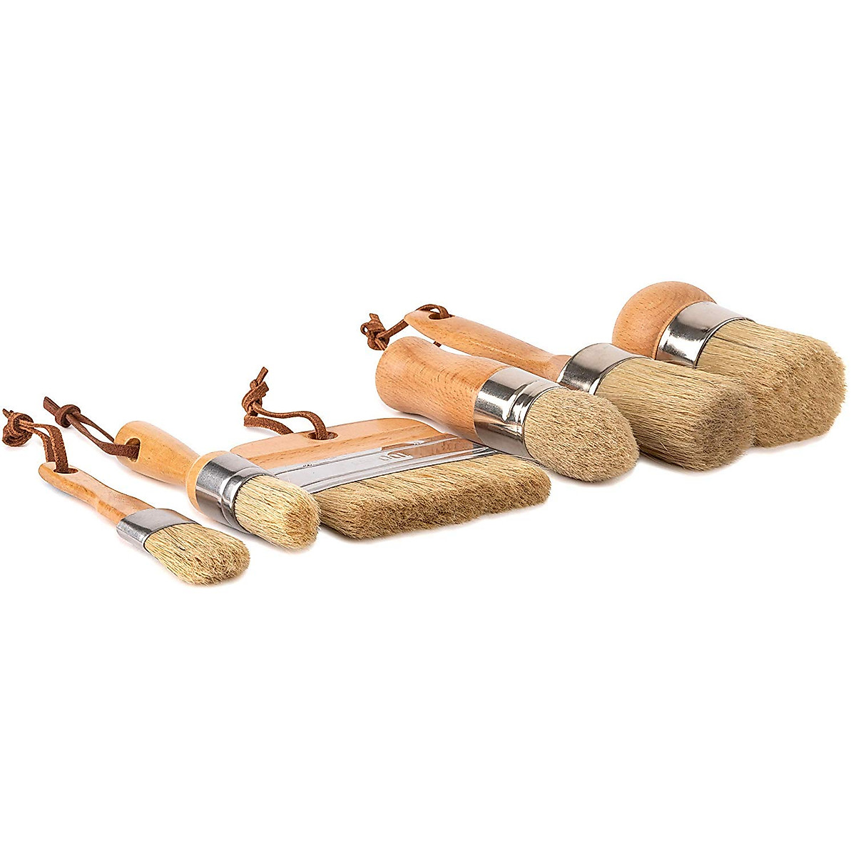 Chalk & Wax Paint Brush (Set of 6) for Waxing & Painting Projects – 100% Natural Boar Bristles, Ergonomic Handles, Minimum Shedding – Smooth Coverage for Furniture, Milk Paint & Stencil by Diyartz