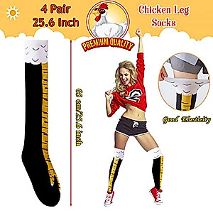 Fvcisshhu 4 Pair Chicken Leg Socks,25.6 Inch Novelty Funny Crazy Women Socks,Chicken Feet Knee High Gifts Sock