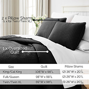 Southshore Fine Living, Inc. Twin Quilt Bedding Set, Soft Brushed Microfiber Coverlet, Stain and Pet Hair Resistant Bedding, XL/Twin Black Quilt Comforter Set/Bedspread with 1 Pillow Sham, Black