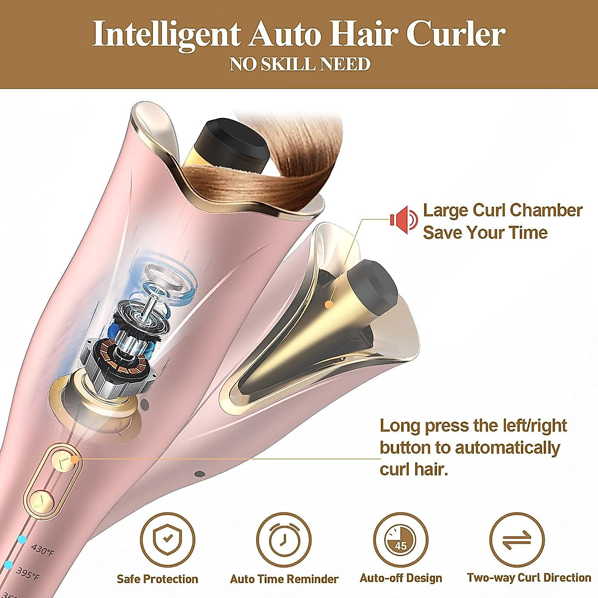 Auto Hair Curler, Automatic Curling Iron Wand with 4 Temperatures & 3 Timers & LCD Display, Curling Iron with 1" Large Rotating Barrel, Dual Voltage Auto Shut-Off Spin Iron for Hair Styling