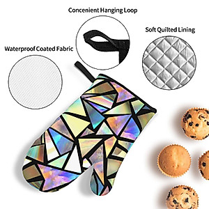 Iridescent Bright Triangles Oven Mitts and Pot Holders Set of 4, Oven Mittens and Potholders Heat Resistant Gloves for Kitchen Cooking Baking Grilling BBQ
