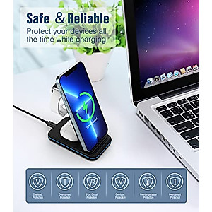 MoKo 15W Qi Fast Charging Station, 3 in 1 Wireless Charger Stand Foldable Charger Dock Compatible with iPhone 13/12/SE/Pro/11/XS/XR/X/AirPods 3/2/Pro/Apple Watch SE/7/6/5/4/3/2/Samsung Galaxy, Black