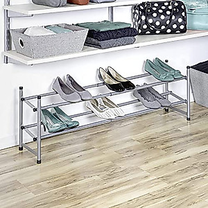 J&V TEXTILES Telescoping Stackable/Expandable Free Standing Shoe Rack, 2-Tier Holds Up To 10-Pair (Silver)