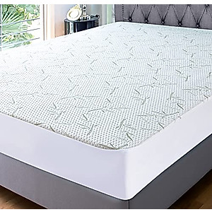 Utopia Bedding Premium Bamboo Waterproof Mattress Protector Twin 340 GSM, Fits 15 Inches Deep, Mattress Cover, Breathable, Fitted Style with Stretchable Pockets White