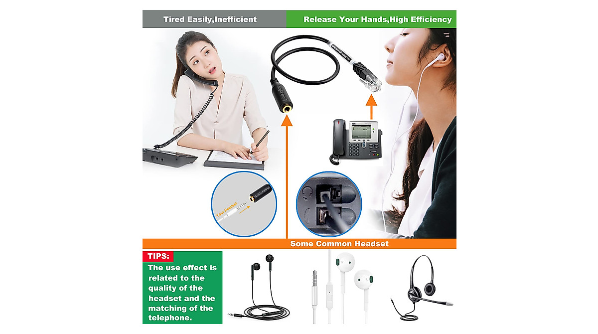 Cisco Headset Adapter: 3.5mm to RJ9 for Office Phones | VoiceJoy