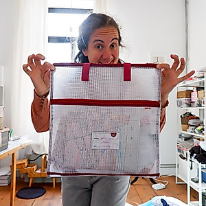 Madam Sew Project Bag - Craft Bag Organizer Tote with Handles, Two Pockets, See-Through Mesh, and Card Slot – Perfect for Quilting, Knitting, Stitching and Embroidery Projects Storage - 16”x16”