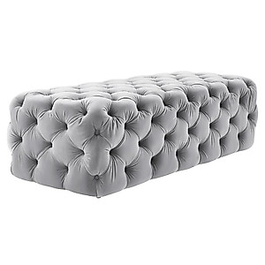 TOV Furniture The Kaylee Collection Modern Style Living Room Jumbo Velvet Upholstered Button Tufted Ottoman, Grey