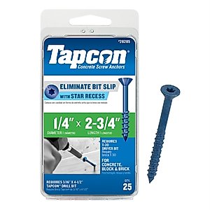 Tapcon 28285 1/4x2-3/4 Blue Star Drive Bugle Head Concrete Anchors 25/Box