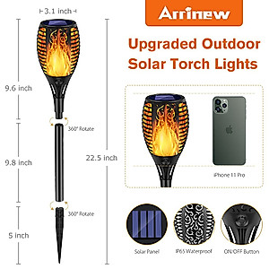 Arrinew Upgraded Outdoor Solar Torch Lights, 33 LED Solar Light Torches with Dancing Flickering Flame, Waterproof Landscape Decoration Lights for Garden Pathway Yard Patio Driveway (4 Pack)