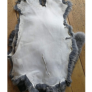 Natural Tanned Rabbit Fur Hide (10" by 12" Rabbit Pelt with Sewing Quality Leather) (Natural Gray)