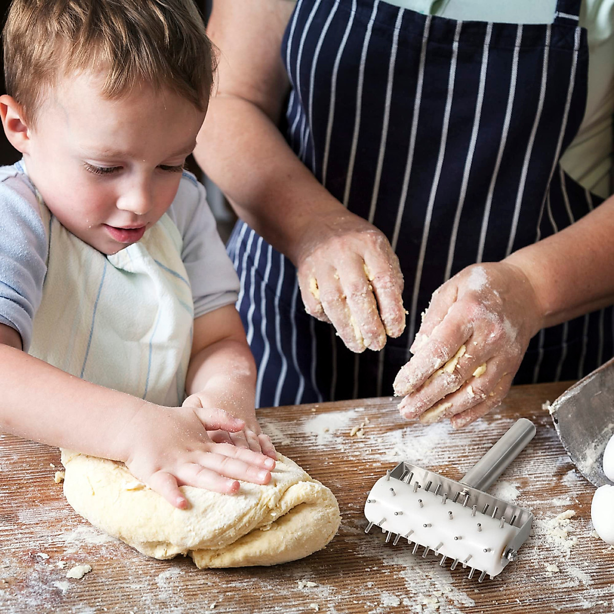 Benison-NY Dough Docker Roller - Professional Kitchen Quality, Heavy-Duty, Stainless Steel, White, Pin Puncher Pricker for Pizza Cookie Pastry Pie, Small Medium