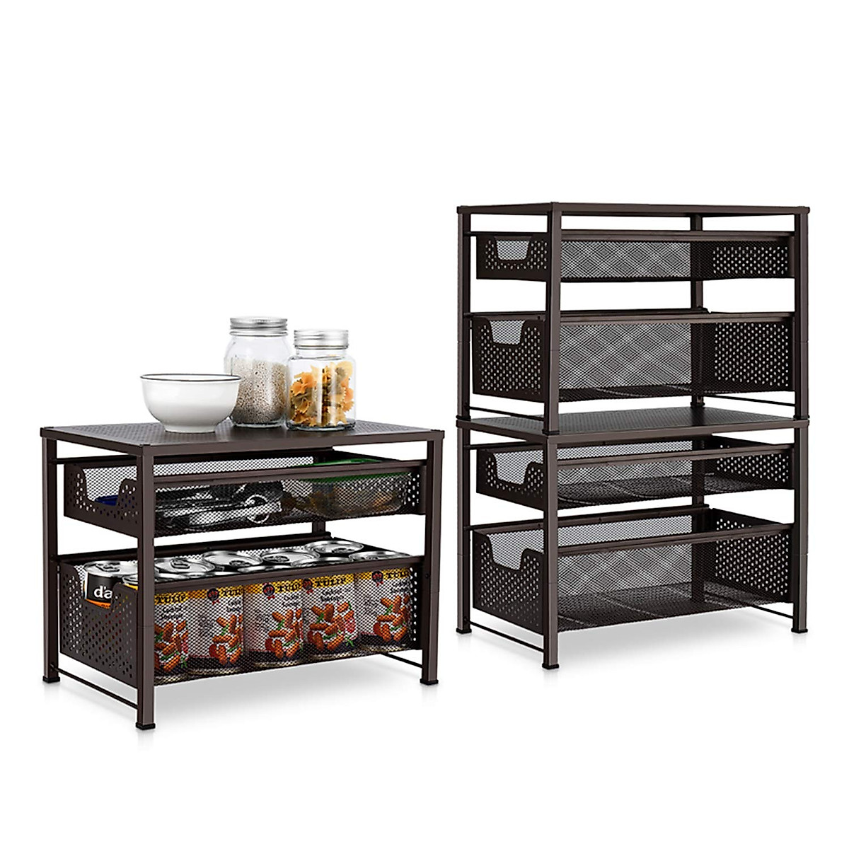 Bextsware Auledio Stackable Multi-Function Under Sink Organizer 2 Tier Sliding Basket Cabinet, Bronze