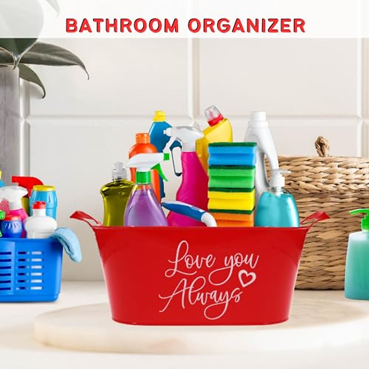 Ja'Cor Love You Always Red Plastic Oval Buckets with Handles, Wedding Valentines Day Gifts Gift Baskets Organizer Storage Containers Ice Bucket Party Holiday Decorations with 1-Pc Ja'Cor Spatula