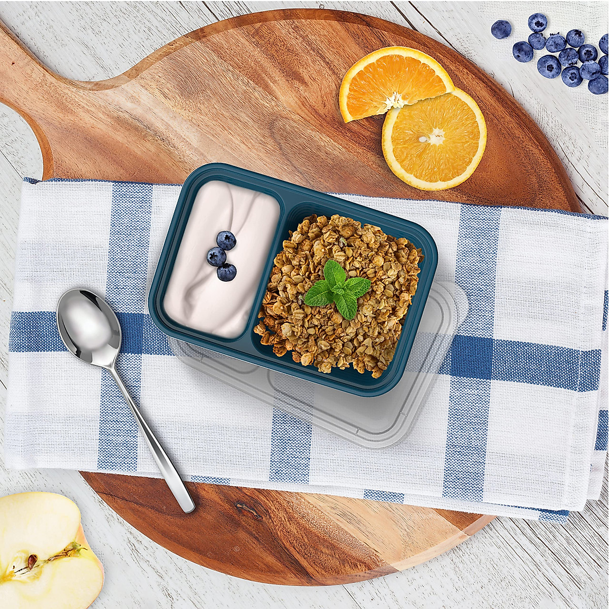 Bentgo® Prep 2-Compartment Snack Containers with Custom-Fit Lids - Reusable, Microwaveable, Durable BPA -Free, Freezer and Dishwasher-Safe Meal Prep Food Storage - 10 Trays & 10 Lids (Deep Teal)