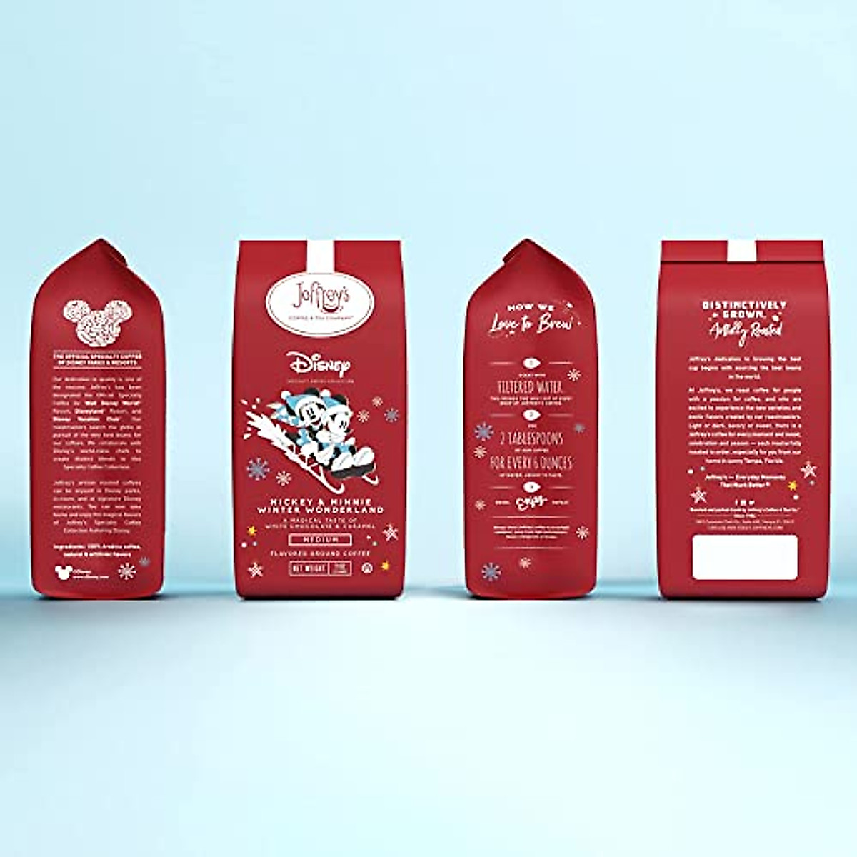 Joffrey's Coffee & Tea Company Disney Mickey Minnie Winter Wonderland, Specialty Collection, Artisan Medium Roast Coffee, White Chocolate Caramel Flavored Drip Brew (Ground, 11 oz)