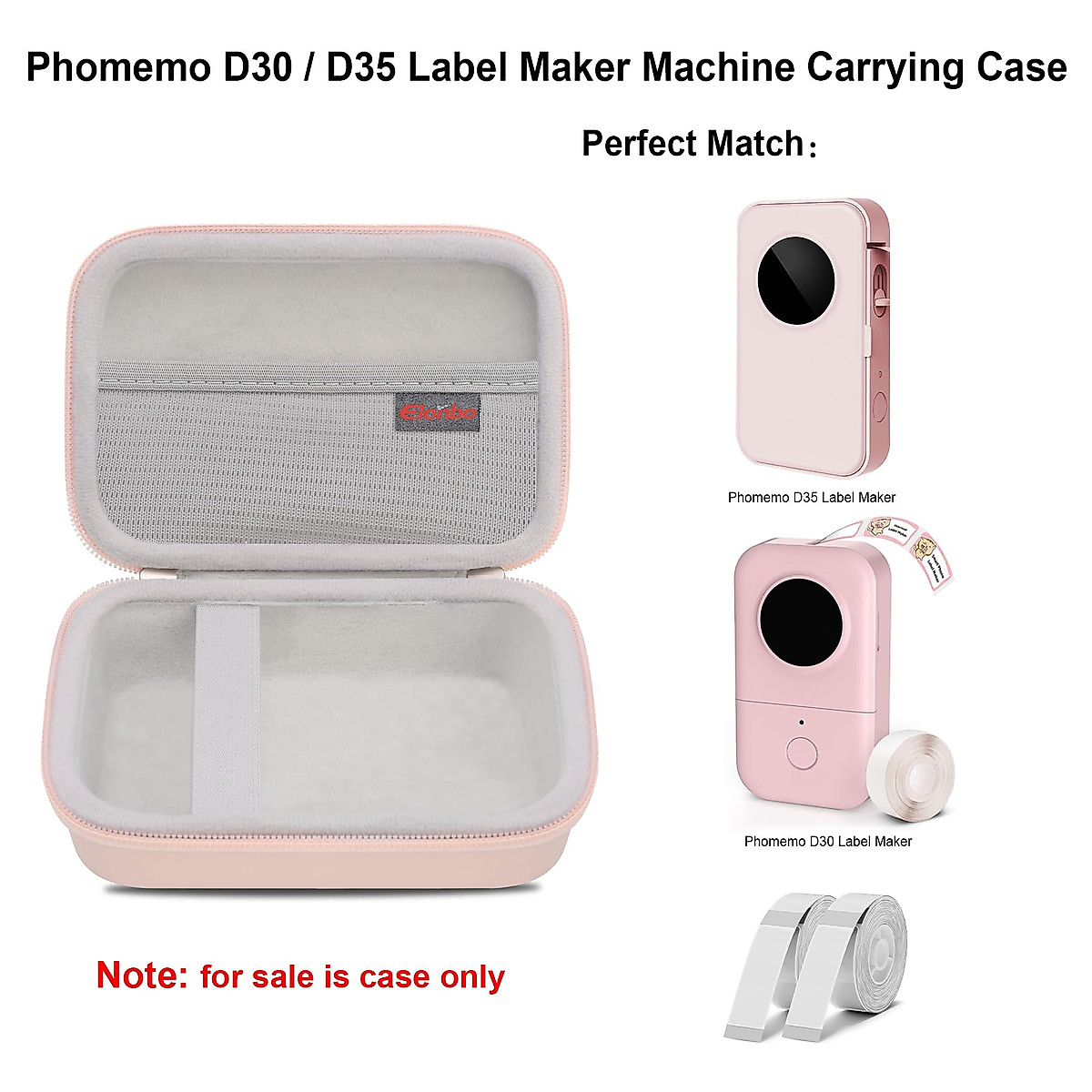 Elonbo Carrying Case for Phomemo D30 Label Maker Machine/for Phomemo D35 Portable Bluetooth Label Printer Travel Bag, Mini Smart Phone Handheld Labeler Storage Holder, Pocket Fits Label Paper, Pink
