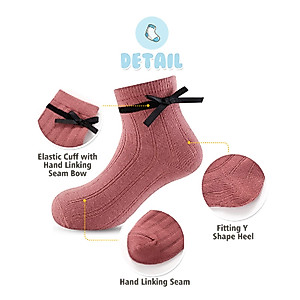 Gwenvenni Girls Socks Little Kids Cotton Bow Socks Low Cut 5 Pairs, Age 6-8