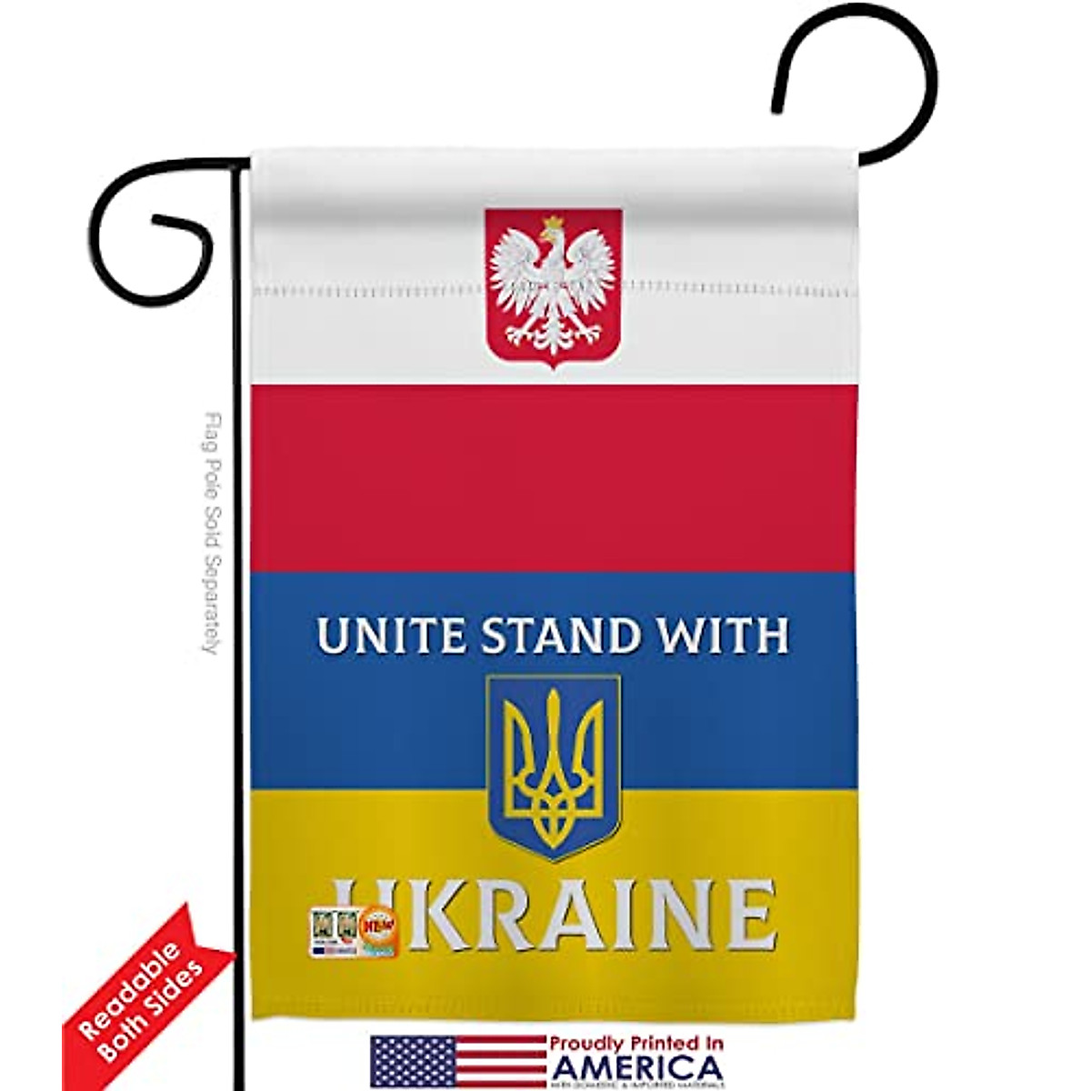 Ukraine Flag Poland Stand with Ukraine Garden Flag Pack Support Cause Ukrainian Applique House Decoration Banner Small Yard Gift Double-Sided, Made in USA